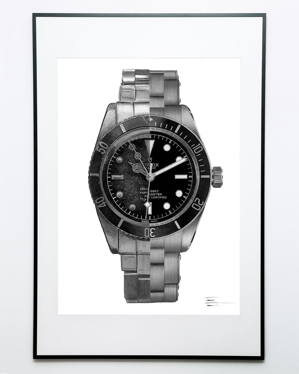 "Black Bay Then & Now" Watch Drawing — Horological Art – aBlogtoWatchStore