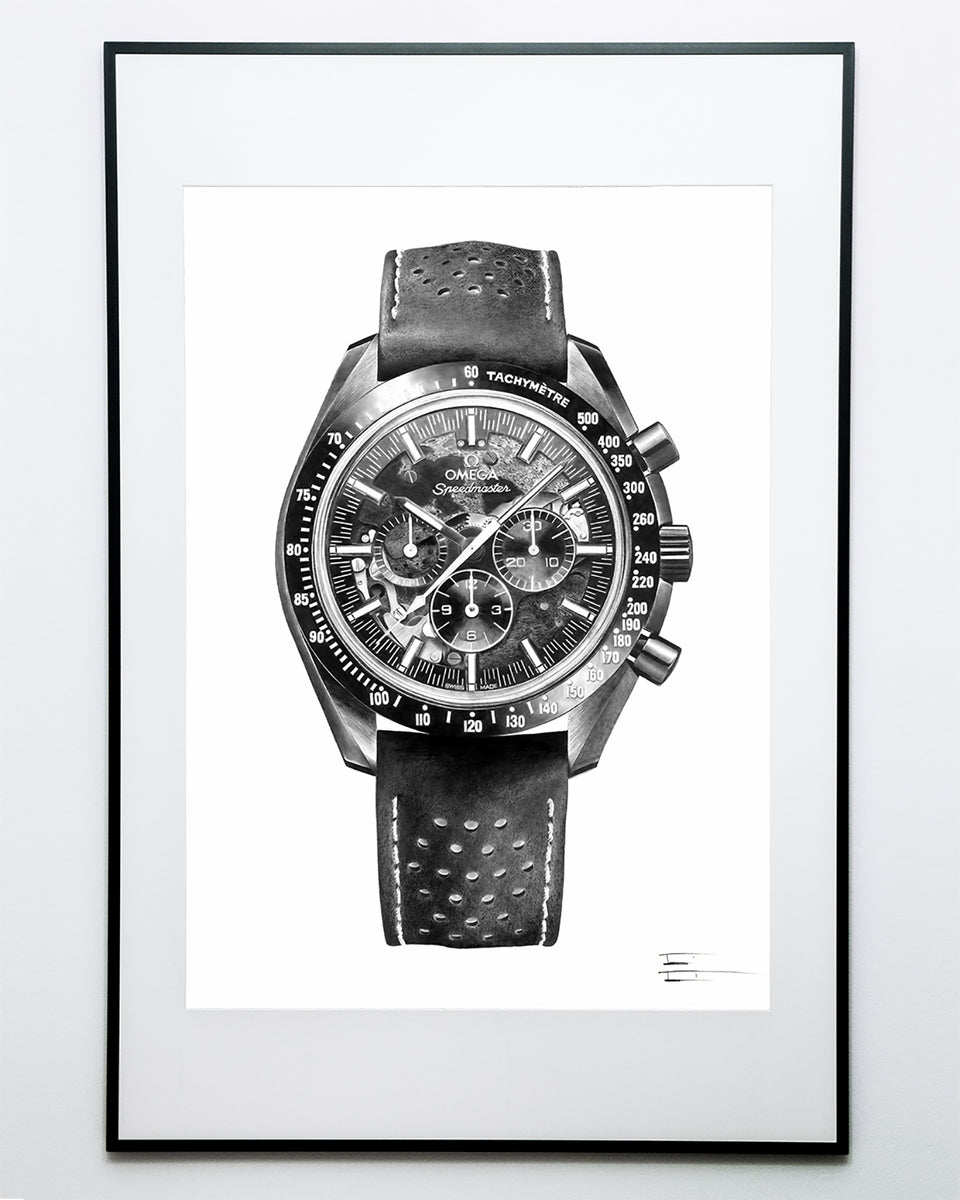 "Moonwatch Apollo 8" Watch Drawing — Horological Art – aBlogtoWatchStore