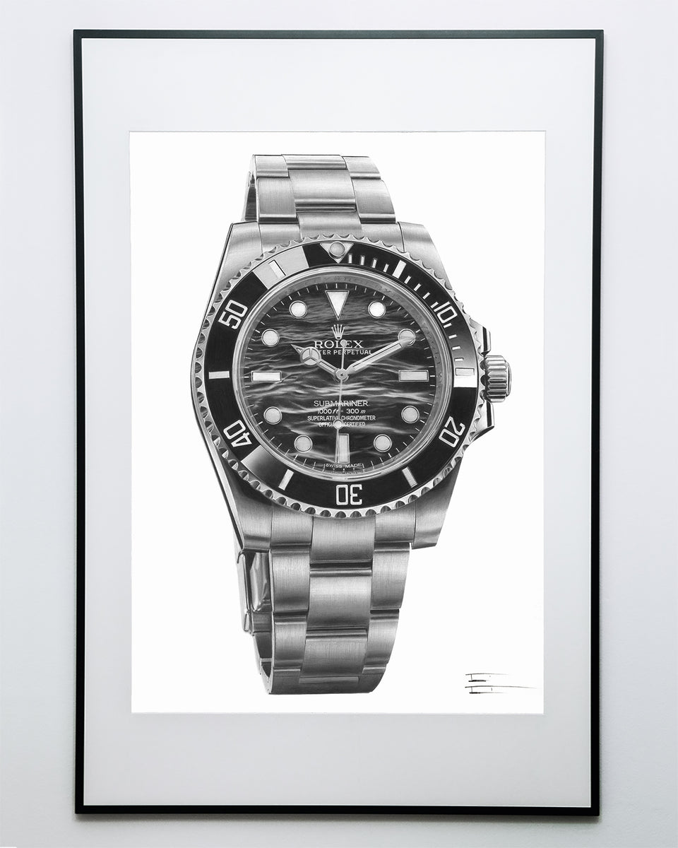 "Submariner Ref. 114060" Waves Watch Drawing — Horological Art ...